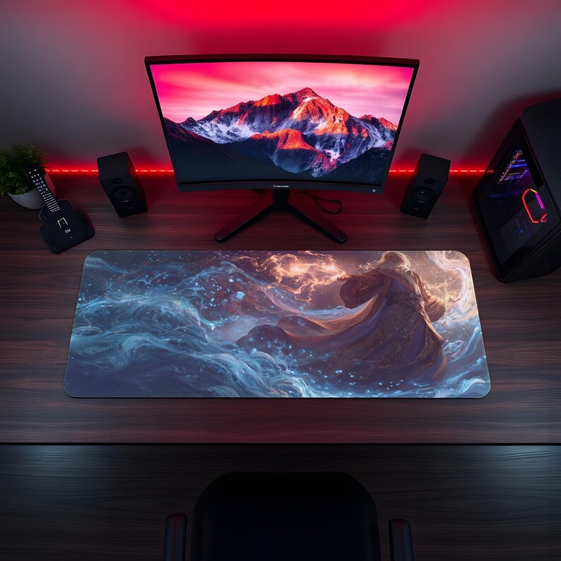 Elemental Wizard MTG Playmat | Fire & Water Magic Caster Fantasy Art ...