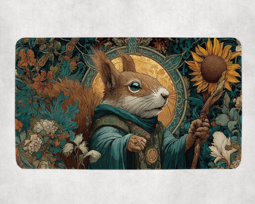 Squirrel Druid MTG Mat | Woodland Fantasy Animal Mage With Sunflower ...