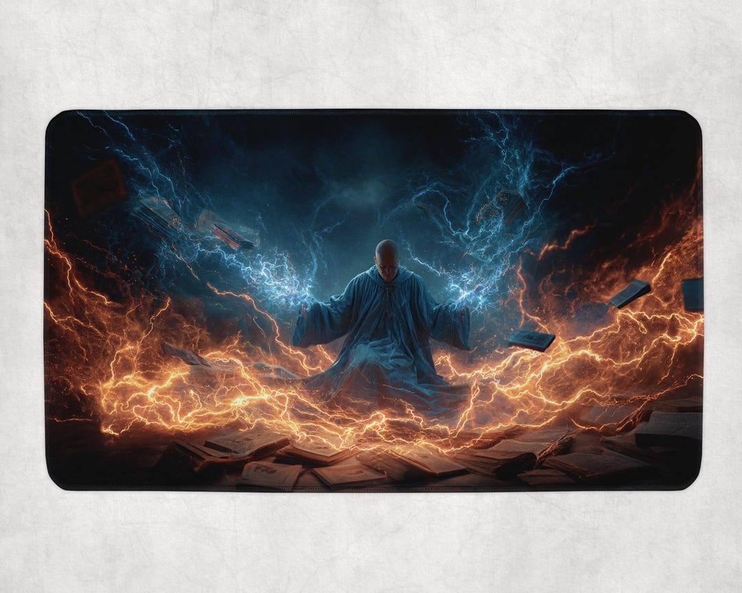 Dual Element Wizard MTG Playmat | Blue Lightning & Orange Flame ...