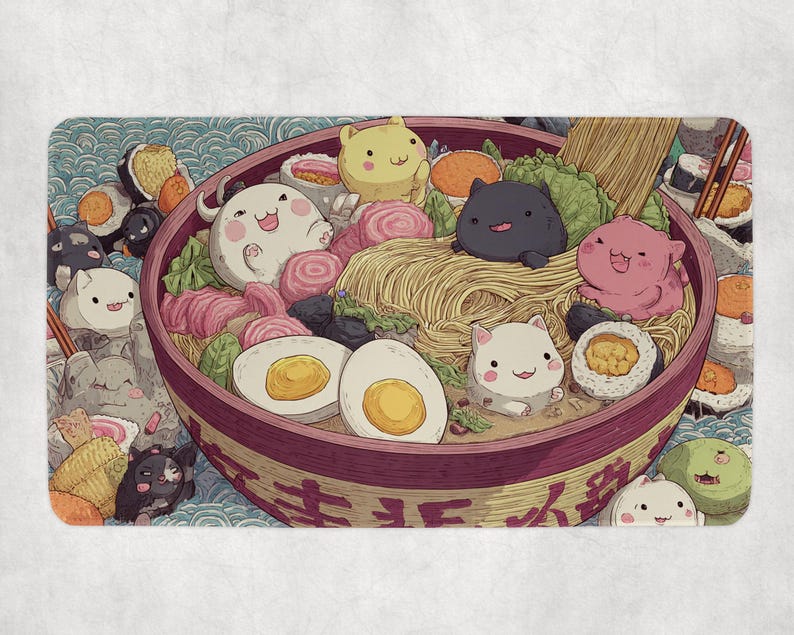 Kawaii Ramen Bowl MTG Playmat | Chibi Cats Noodles Sushi Magic the ...