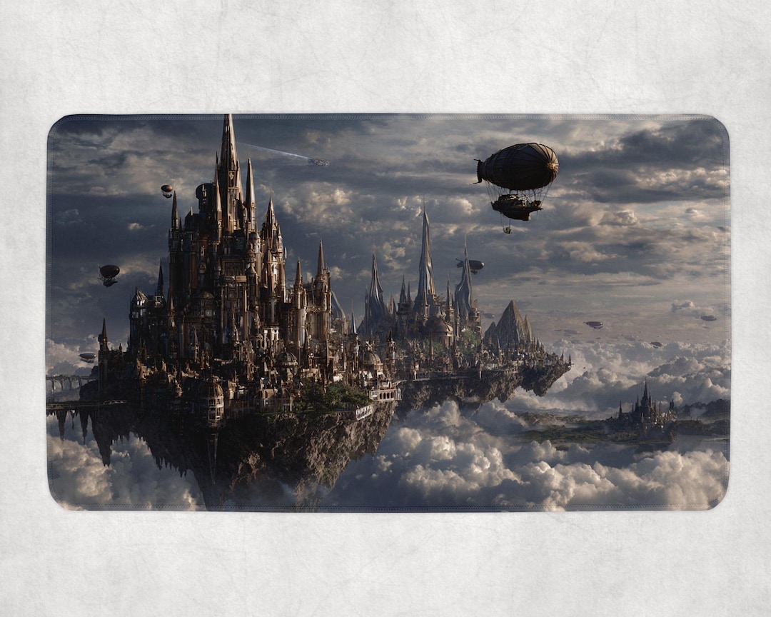 Dark Steampunk Sky Fortress MTG Playmat | Floating Castle City in ...
