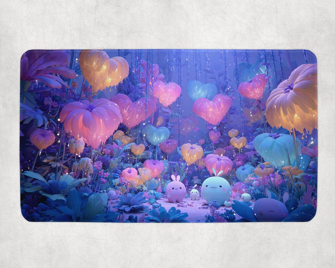 Kawaii Pastel Garden Playmat | Glowing Smiling Flowers & Cute Creatures ...