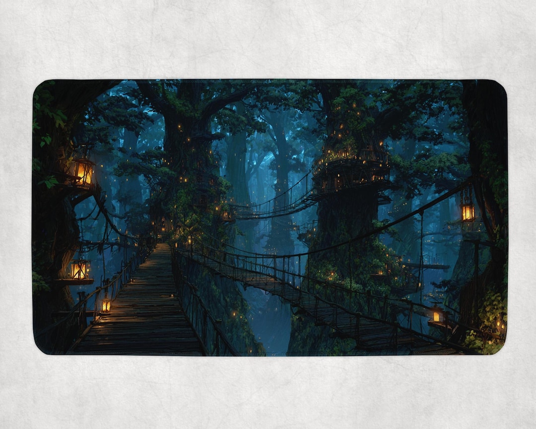Enchanted Forest Treehouse Mat | Wooden Rope Bridges and Lantern Lights ...