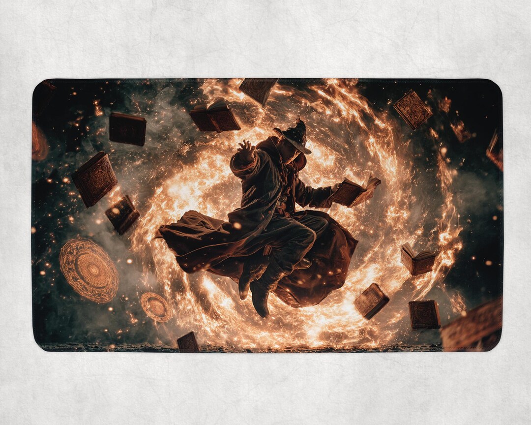 Elemental Wizard Spellcaster Playmat | Ancient Mage With Floating Books ...