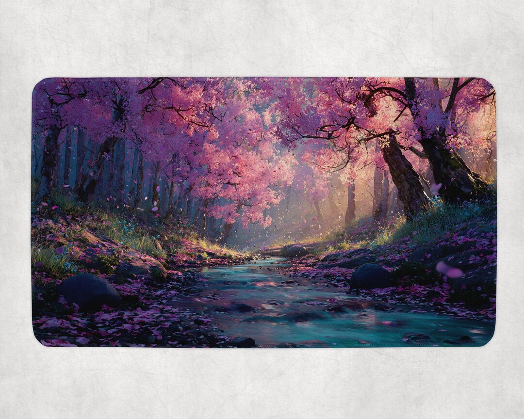 Enchanted Cherry Blossom MTG Mat | Fantasy Spring Forest Stream Sakura ...