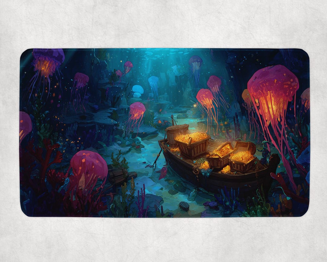 Sunken Shipwreck Mat | Glowing Treasure Chests & Jellyfish Fantasy ...