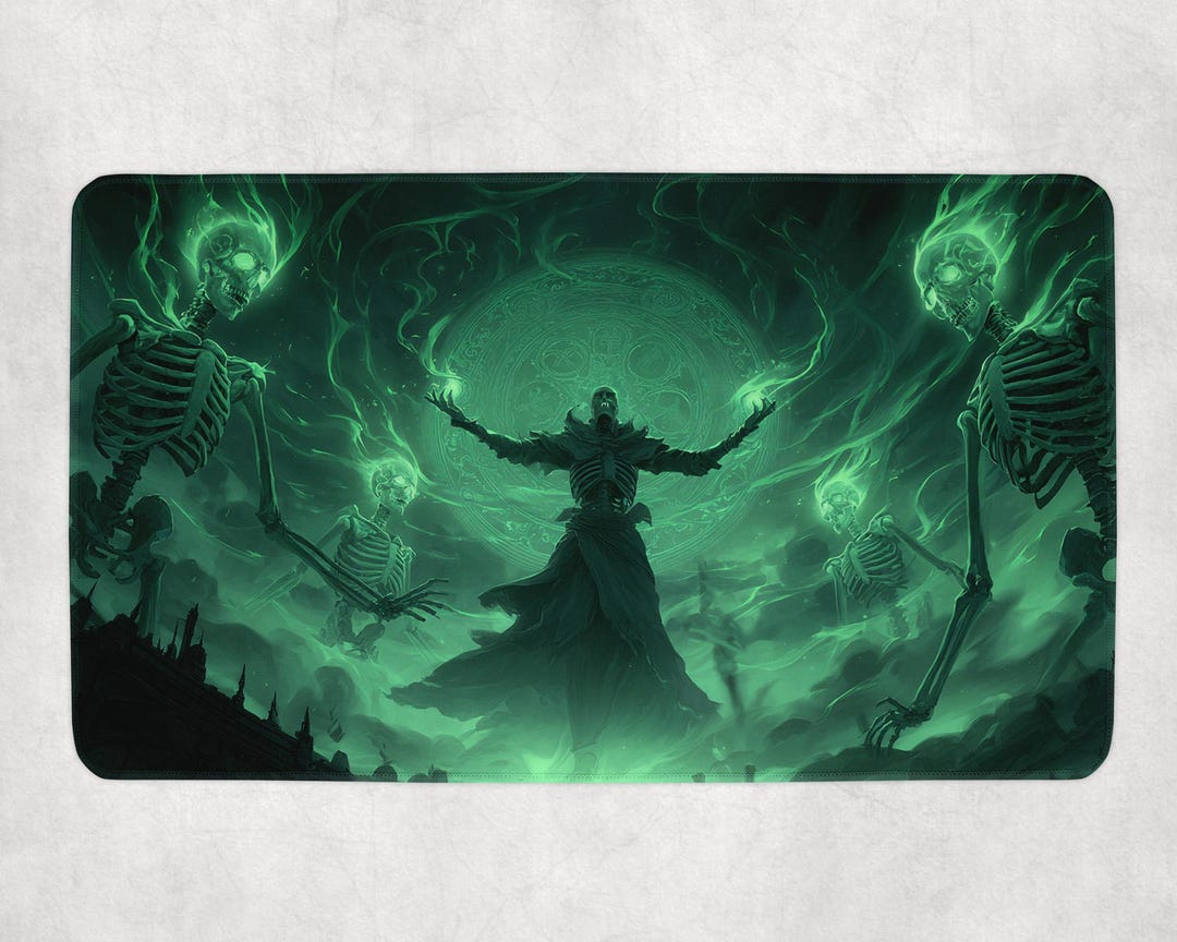 Necromancer MTG Playmat | Glowing Green Skeleton Summoning Sorcerer Art ...