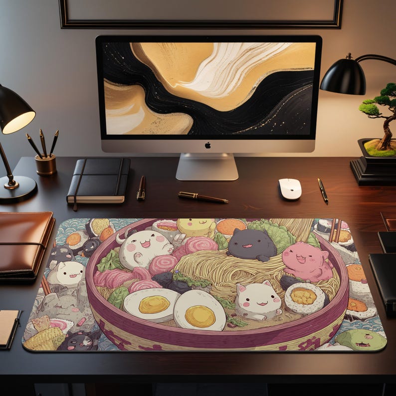 Kawaii Ramen Bowl MTG Playmat | Chibi Cats Noodles Sushi Magic the ...
