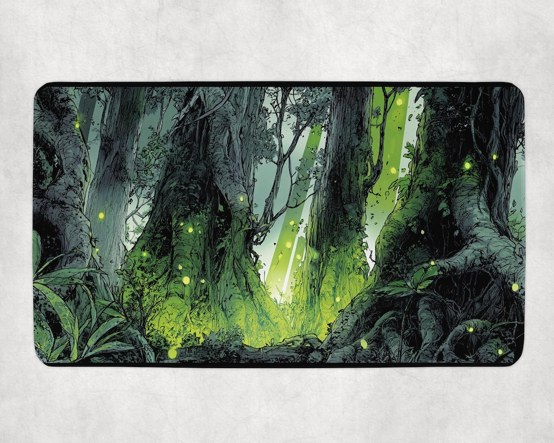 Enchanted Forest MTG Mat | Towering Trees & Fireflies in Comic Ink ...