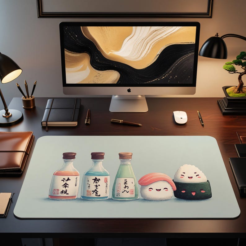 Kawaii Sushi MTG Playmat | Cute Smiling Nigiri, Onigiri & Sauce Bottles ...