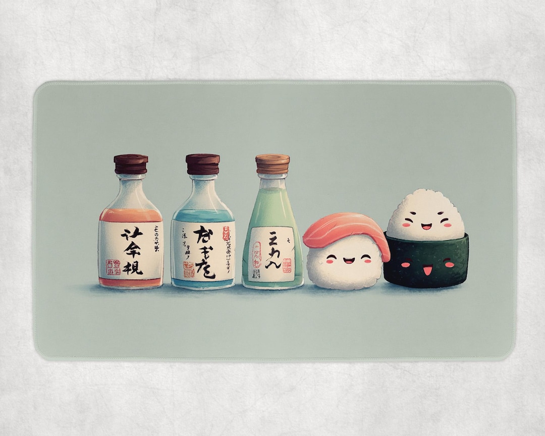 Kawaii Sushi MTG Playmat | Cute Smiling Nigiri, Onigiri & Sauce Bottles ...