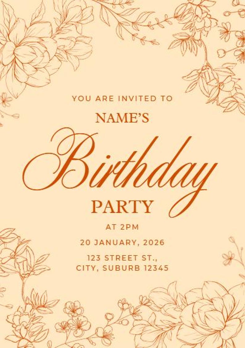 Plantilla de invitación de cumpleaños con flores de terracota - Etsy México