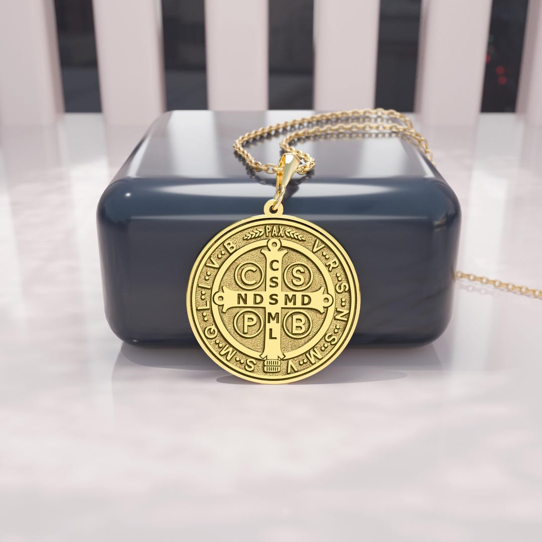 14K Gold St Benedict Pax Cross Pendant – Catholic Protection Religious ...