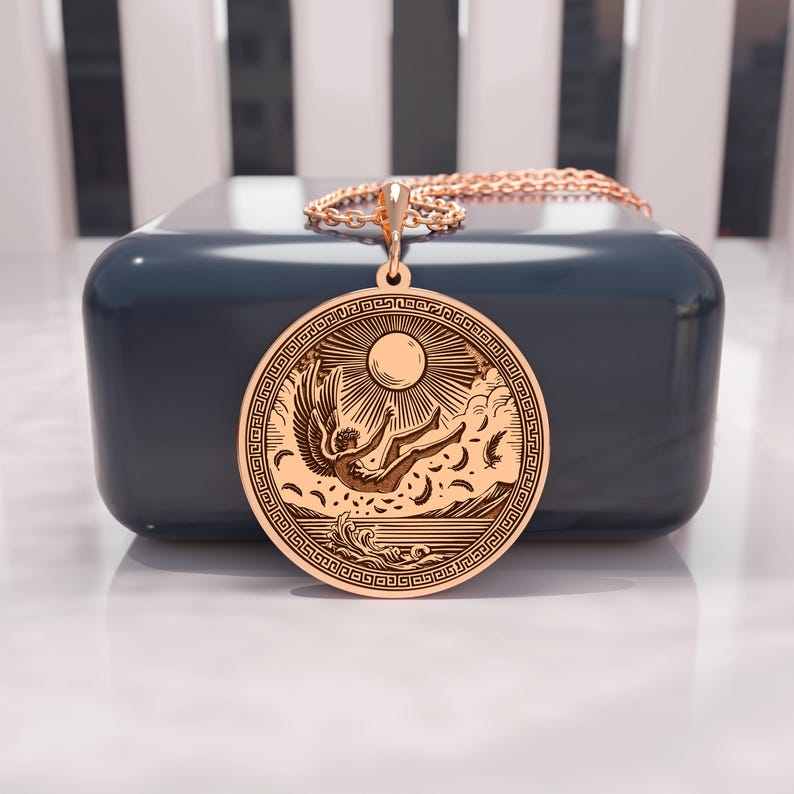 14K Gold Icarus Pendant Necklace: Greek Mythology Sun & Wings - Etsy UK
