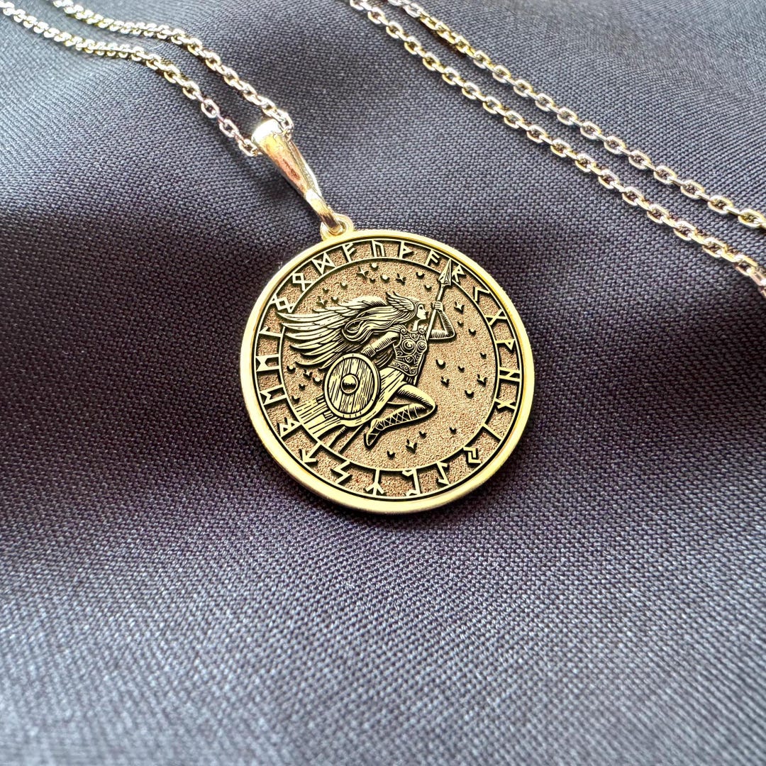 14K Gold Valkyrie Necklace • Norse Warrior Goddess Pendant • Viking ...