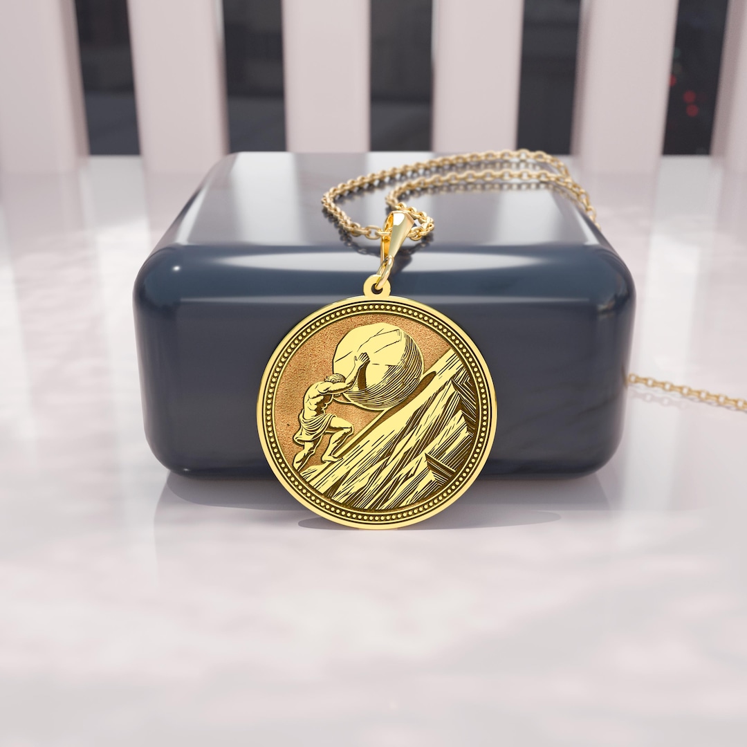 14K Gold Sisyphus Necklace – Greek Mythology Pendant • Eternal Struggle ...