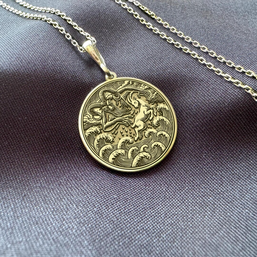 14K Gold the Transformation of Pan Necklace – Capricorn Myth Pendant ...