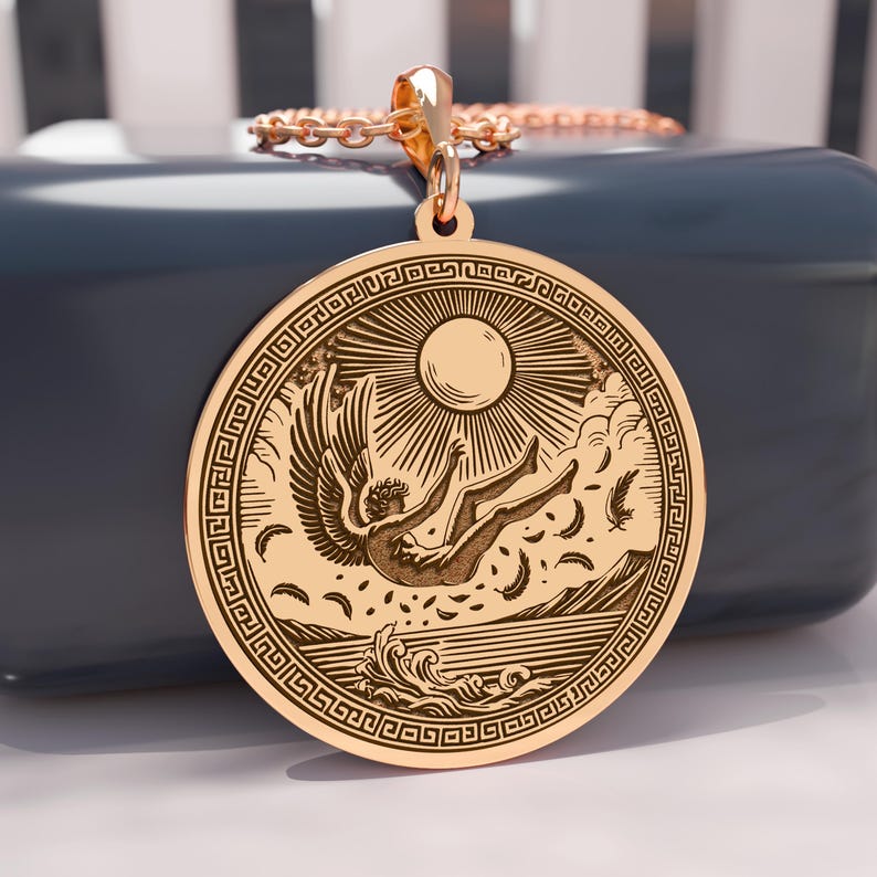 14K Gold Icarus Pendant Necklace: Greek Mythology Sun & Wings - Etsy UK