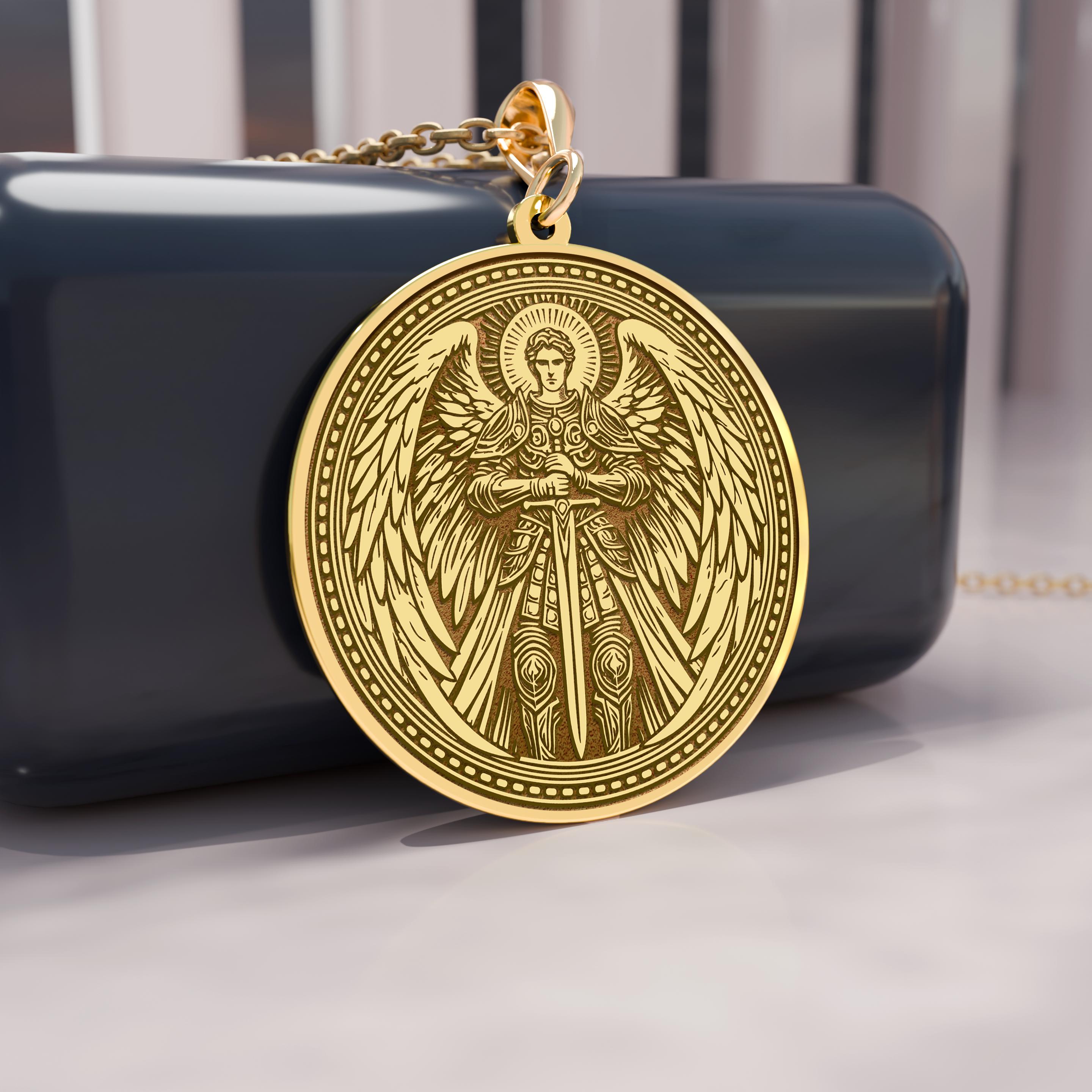 14K Gold Archangel Michael Pendant – Protective Angel Medallion ...