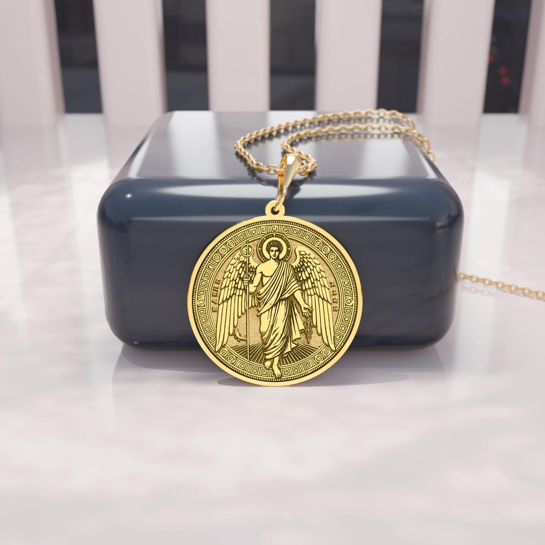 14K Gold Archangel Raphael Necklace – Angel of Healing & Protection ...
