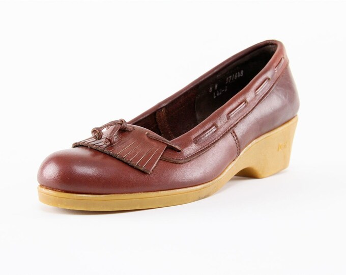 Dexter Wedge Loafers, 70s 80s Leather Fringe Preppy Shoes Oxblood Brown ...