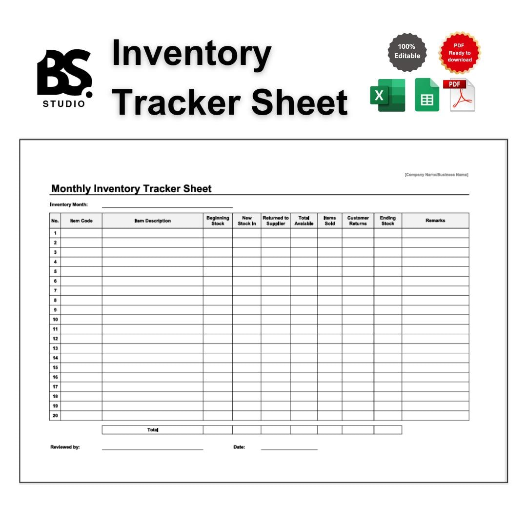 Inventory Tracker Sheet: Google Sheets & Excel (printable PDF) - Etsy