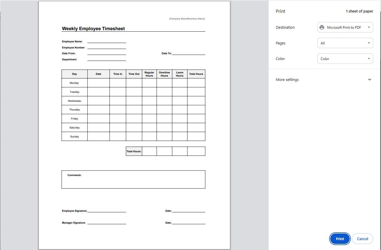 Employee Timesheet Template: Weekly Work Hours Log (excel & Google ...
