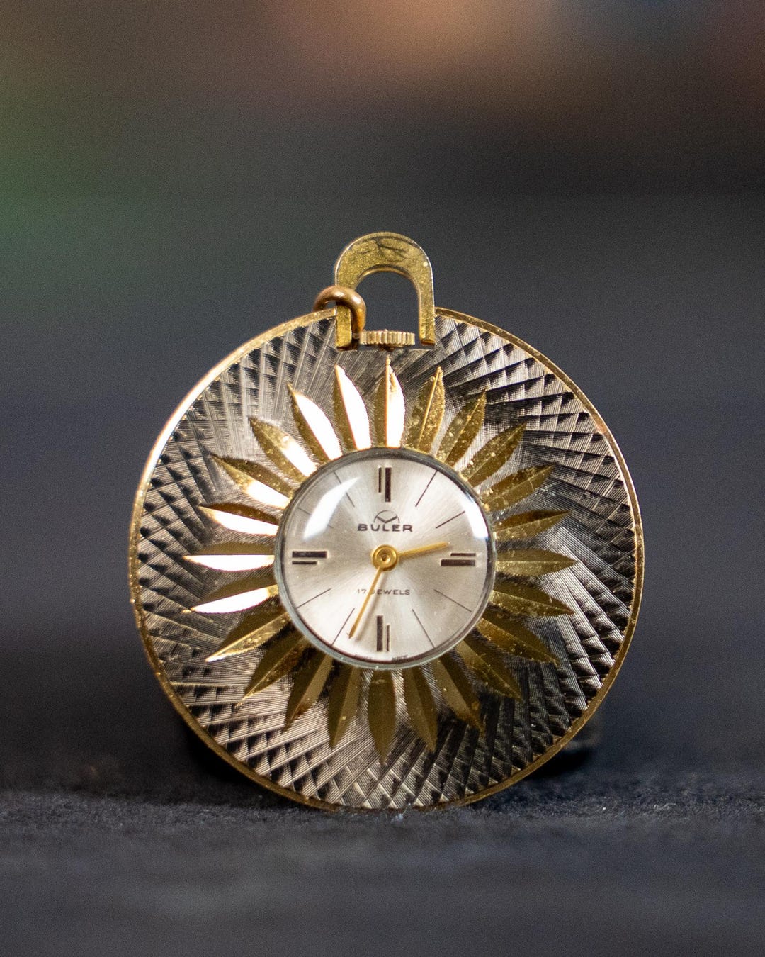Vintage Buler Pendant Pocket Watch: 17 Jewels Swiss Made Sunburst ...