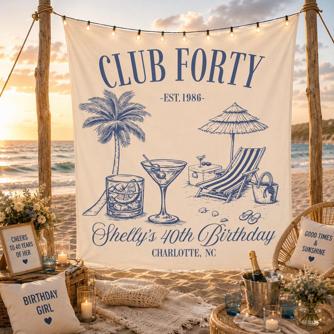 40th Birthday Sign Custom Beach Birthday Banner Coastal Party Decor For