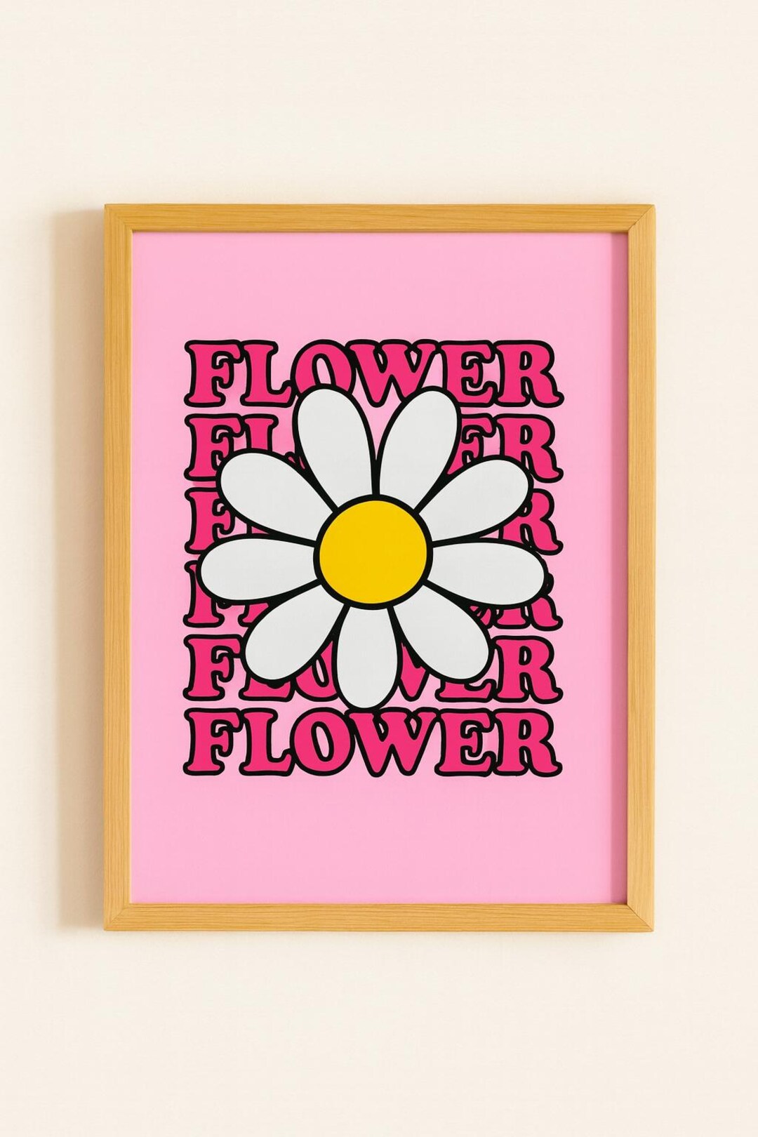 Retro Pink Daisy Flower Poster: 70s Style Wall Art - Etsy