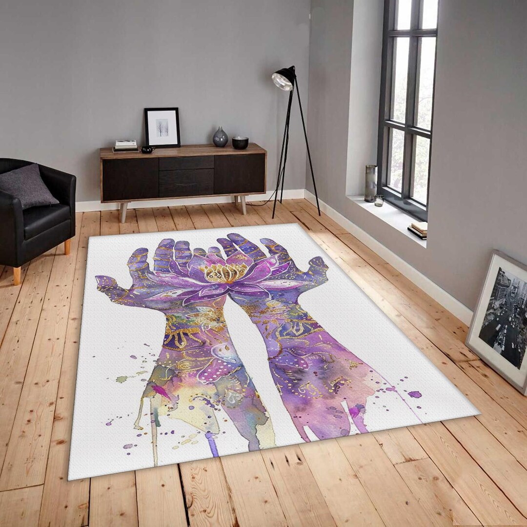 Reiki Healing Hands Rug, Spiritual Area Rug | Lotus Flower Meditation ...