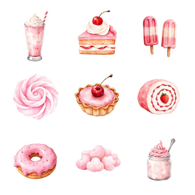 Sweet Treats Clipart Bundle | 18 PNG Dessert Illustrations | Watercolor ...
