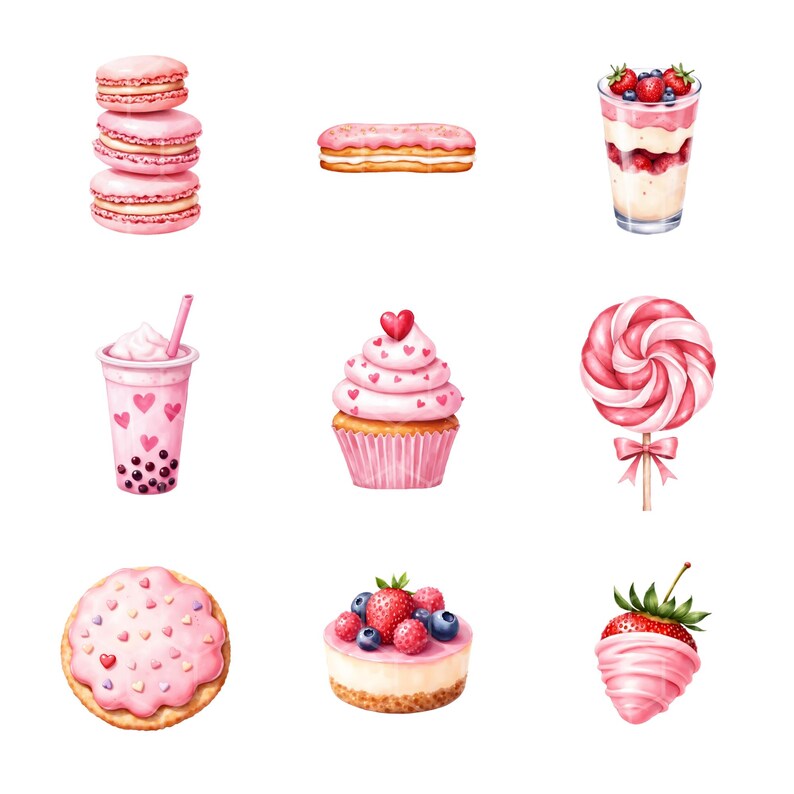 Sweet Treats Clipart Bundle | 18 PNG Dessert Illustrations | Watercolor ...