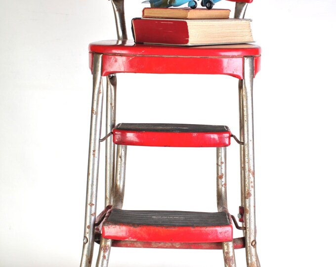 Cosco Fold Out Red Step Stool Chair, 1950s Tall Chair - Etsy Cosco Fold Out Red Step Stool Chair, 1950s Tall Chair - Etsy