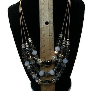 Vintage Necklace, 3 Strand Necklace, Beaded Necklace, Bronze Cream ...