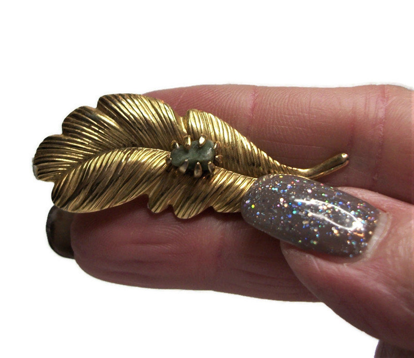 Leaf Pin Vintage Pin Jade Leaf Pin 1940s Jewelry Goldtone - Etsy