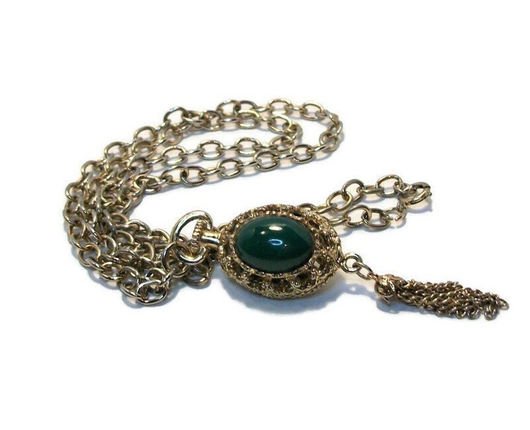 Vintage Necklace, Two-sided Necklace, Faux Jade Pendant, Heavy Pendant ...
