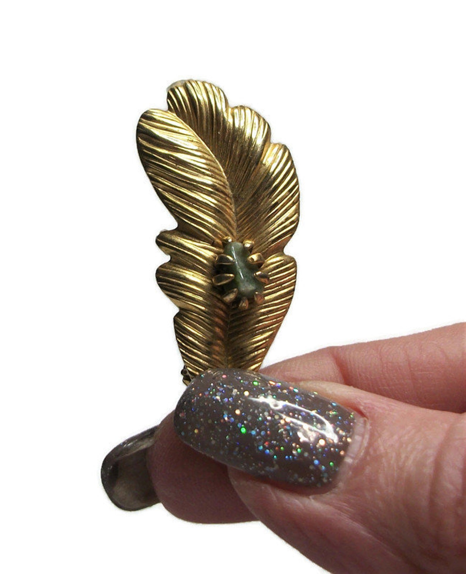 Leaf Pin Vintage Pin Jade Leaf Pin 1940s Jewelry Goldtone - Etsy