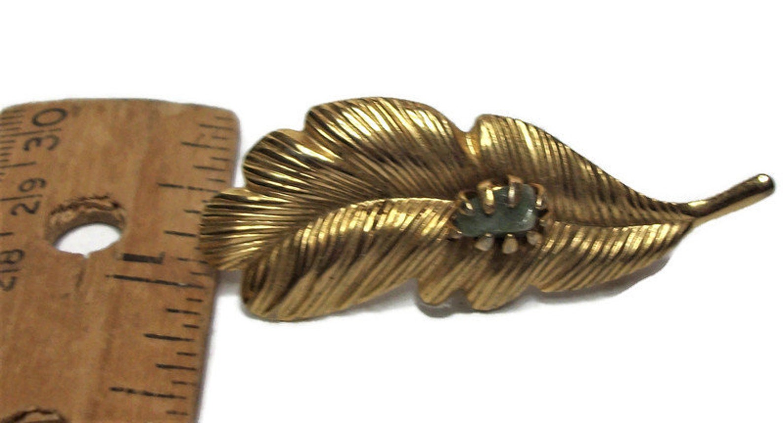Leaf Pin, Vintage Pin, Jade Leaf Pin, 1940s Jewelry, Goldtone Pin ...
