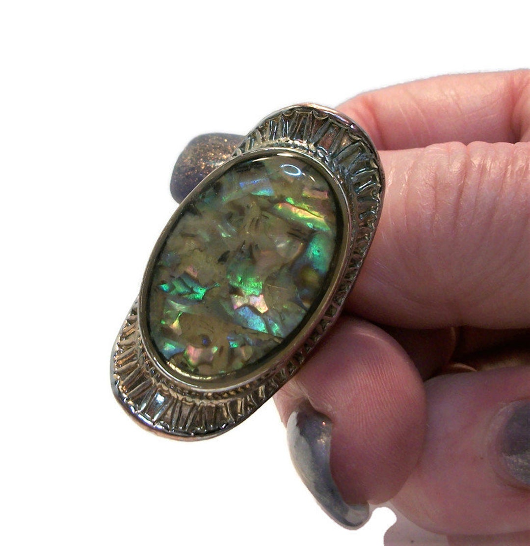 Vintage Shell Ring, Abalone Ring, Designer Ring, Silver Plated Ring ...