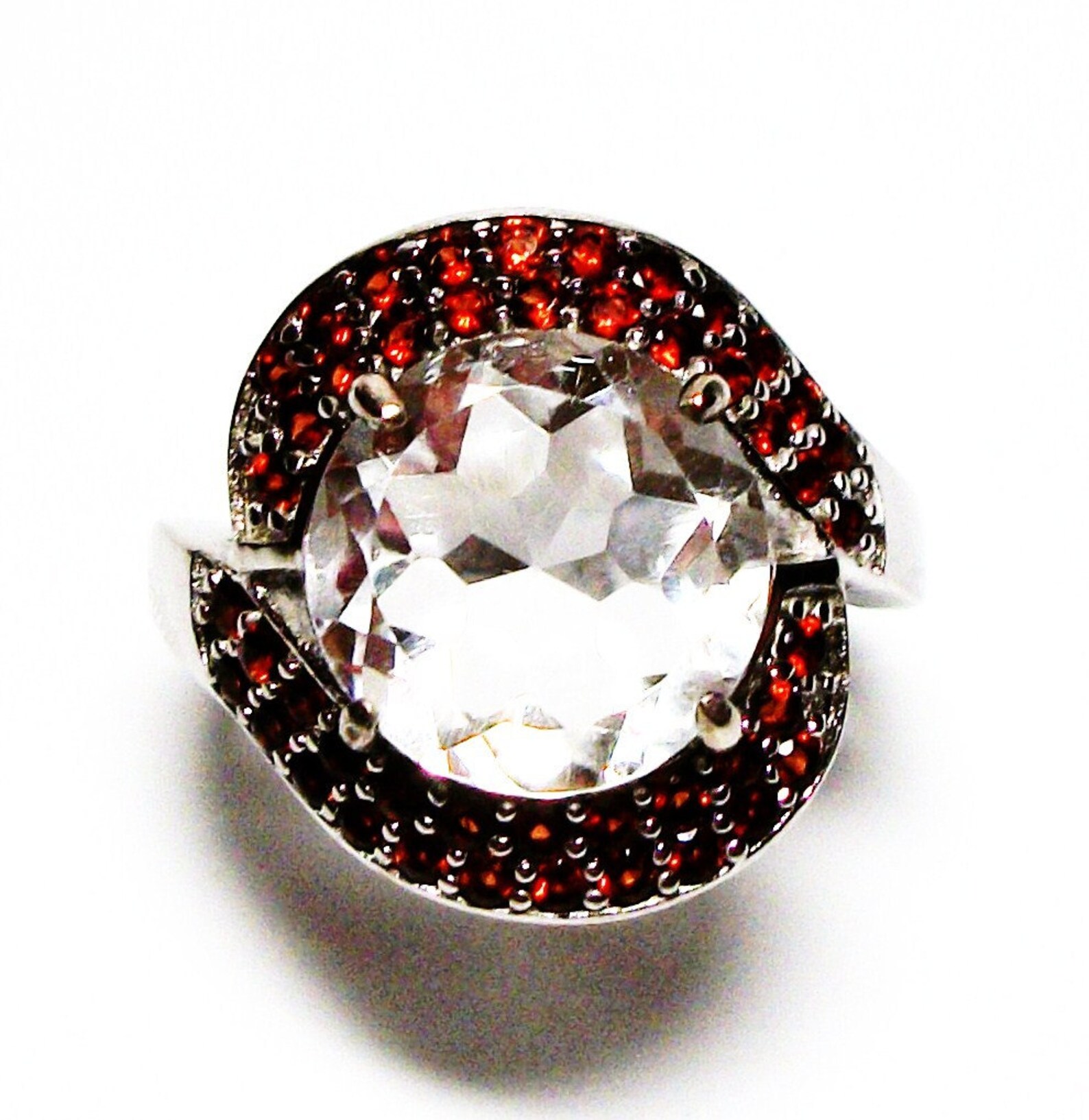 White Quartz Ring Red and White Ring Cocktail Ring Quartz - Etsy