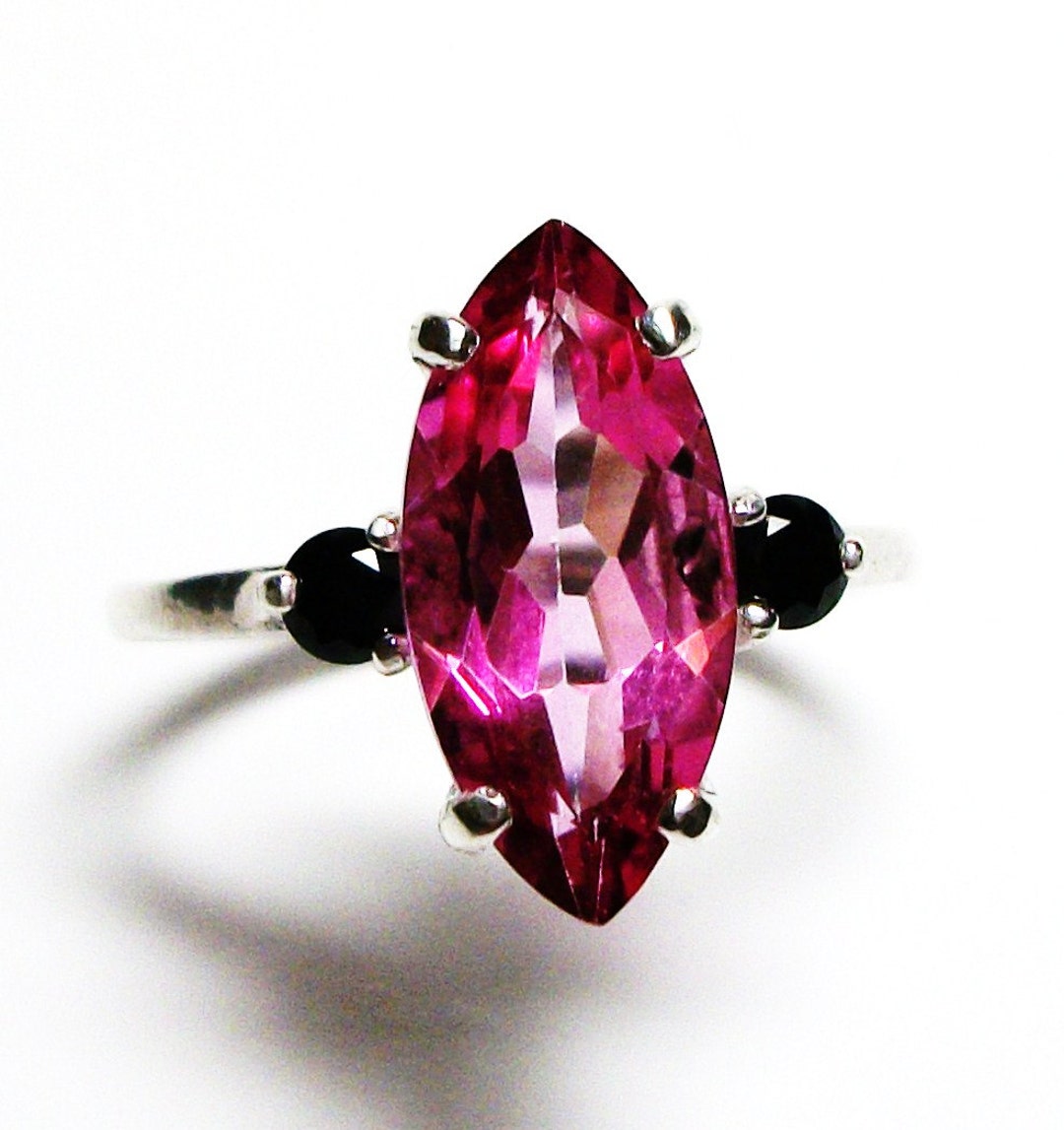 Pink Topaz, Topaz Ring, Topaz Accent Ring, Pink and Black, 3 Stone Ring ...