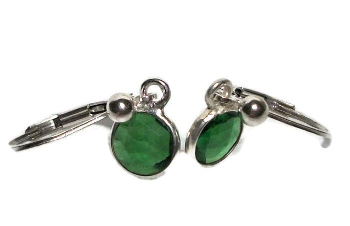 Green gemstone earrings pierced earrings sterling silver | Etsy
