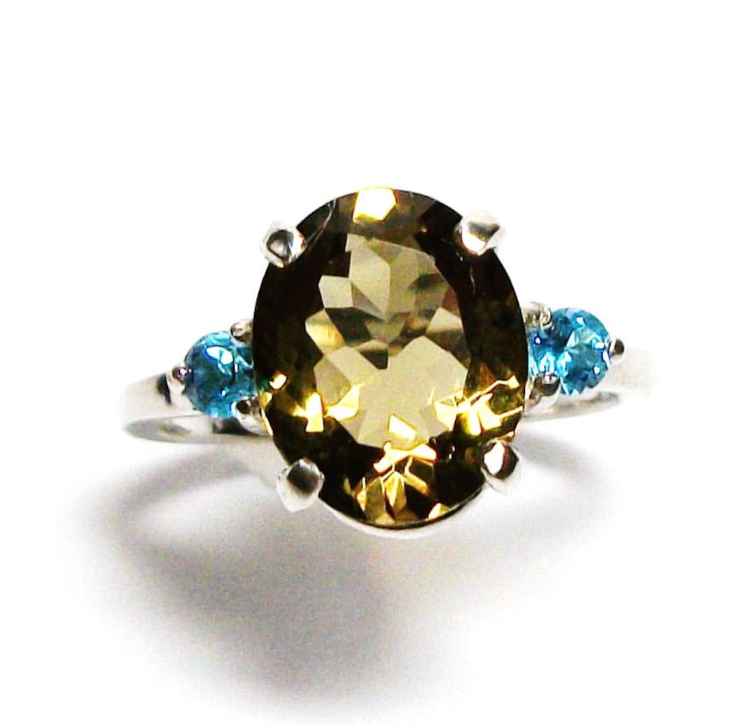 Green Quartz, Rare Green Quartz, 3 Stone Ring, Green Blue Ring ...