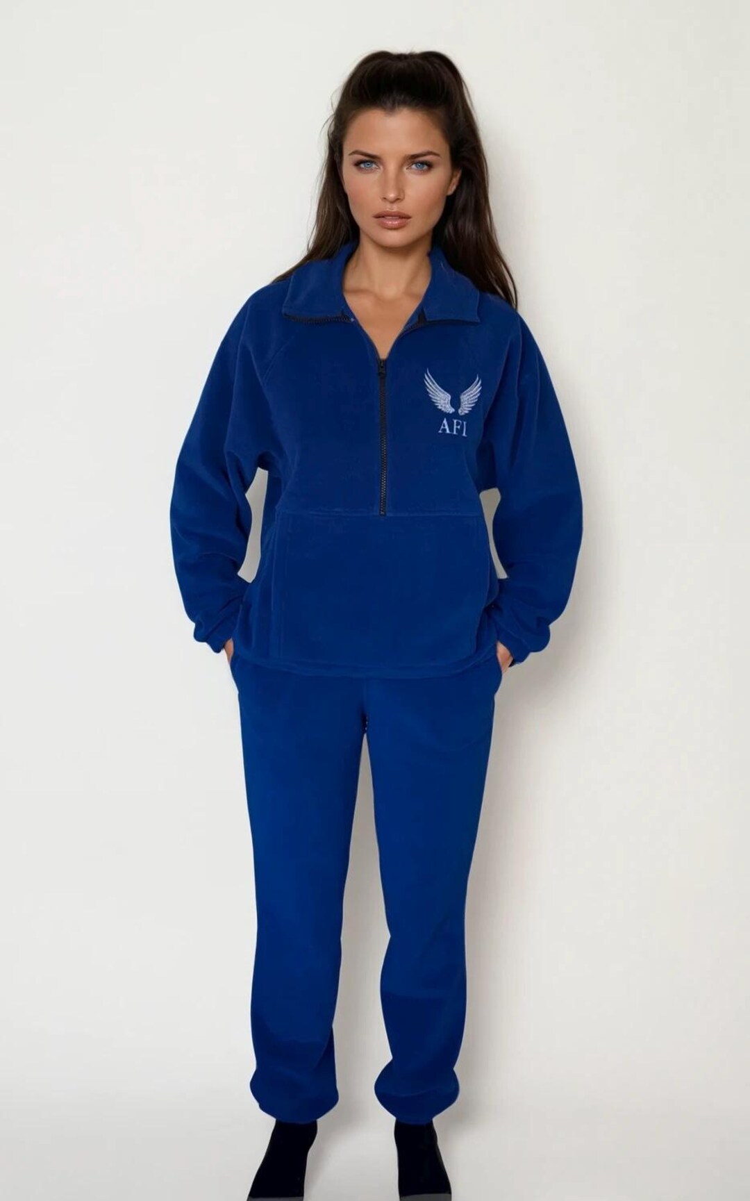 Blue Fleece Tracksuit for Women – AFI Sportswear Set, Cozy Oversized ...