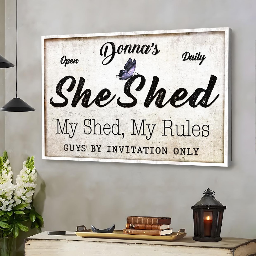Personalized She Shed Sign, Custom Name Shed Rules Wall Art, Farmhouse ...