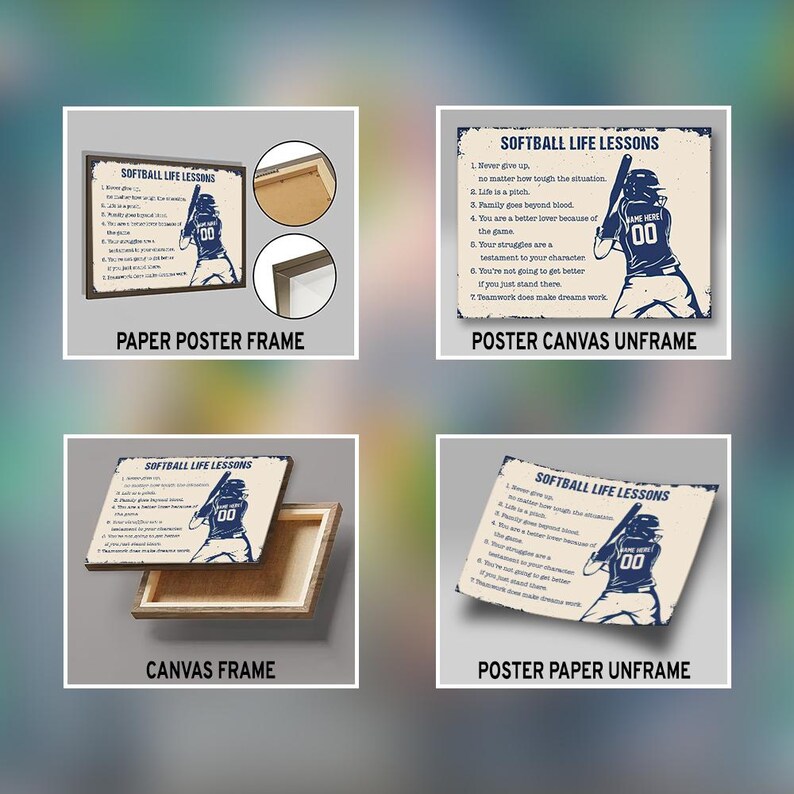 Personalized Softball Life Lessons Canvas, Custom Name Number Softball ...