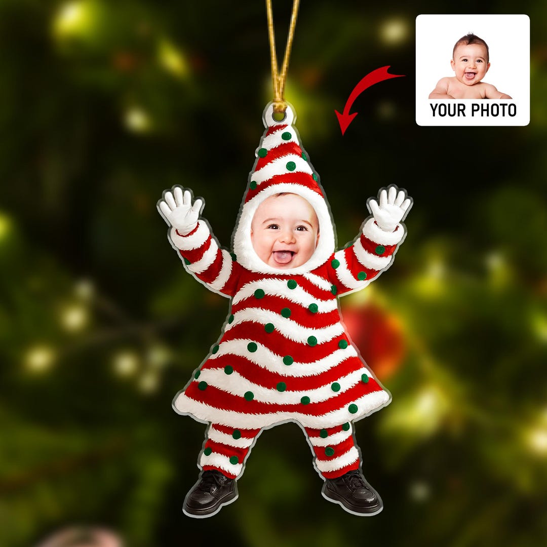 Funny Face Christmas Tree Cake Ornament – Personalized Acrylic Photo ...