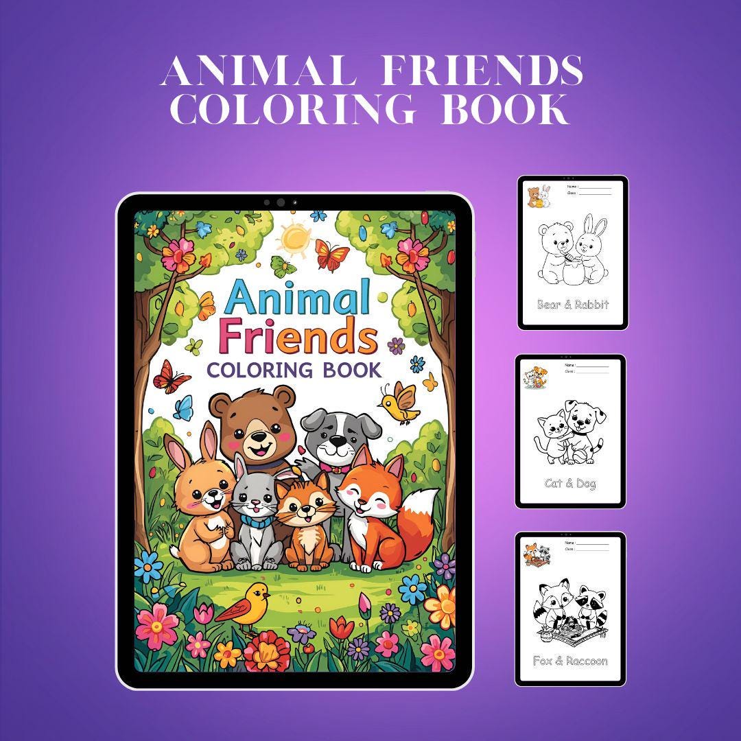 Animal Friends Coloring Book: Educational Printable Pages (PDF Download ...