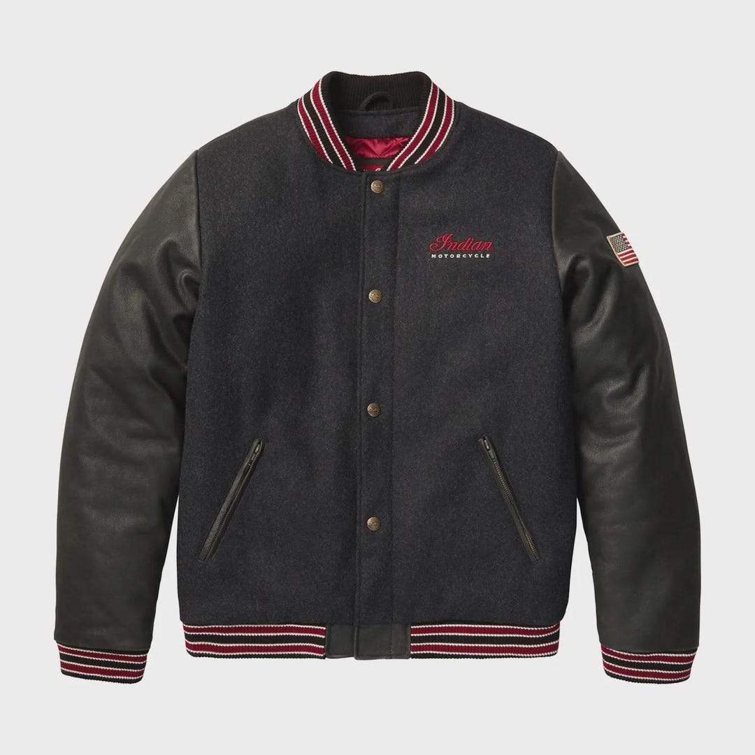 Men's Indian Motorcycle Varsity Jacket: Black Wool Handmade Vintage ...